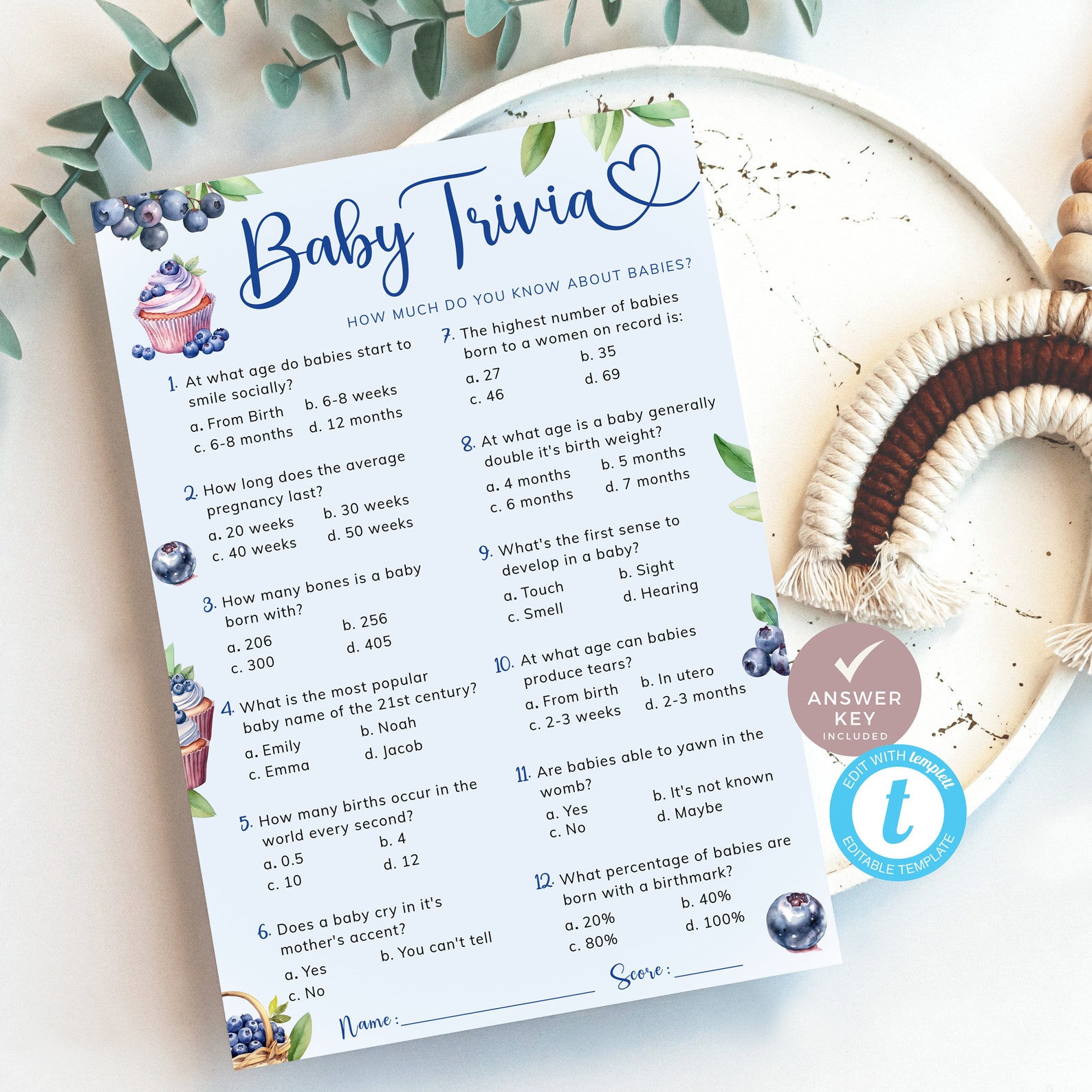 Blueberry Baby Shower Trivia and Answers, Berry Sweet Baby Shower Game ...