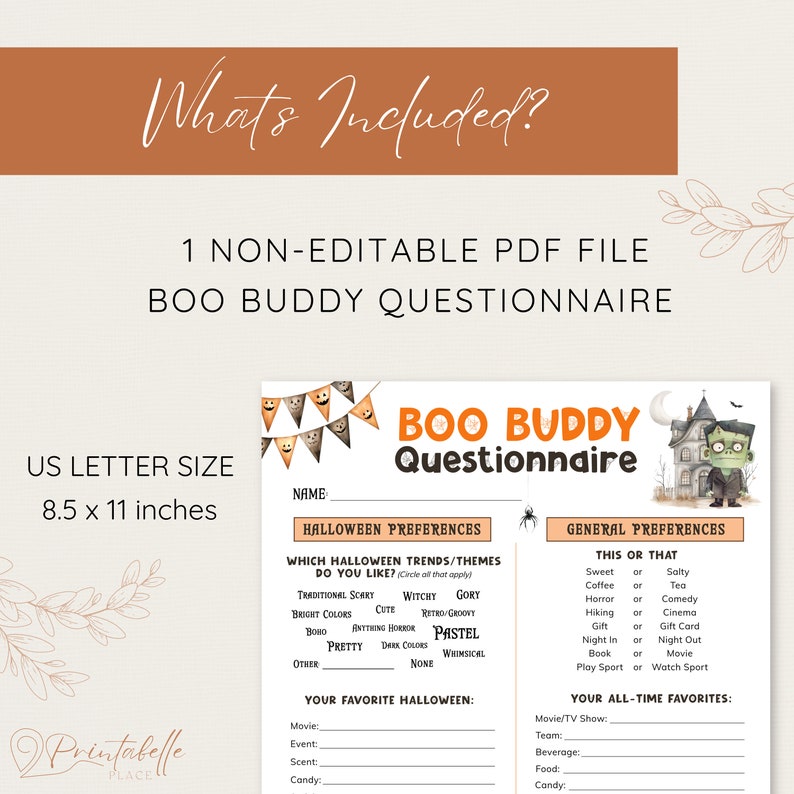 Boo Buddy Questionnaire, Halloween Questionnaire, Gift Exchange Survey ...