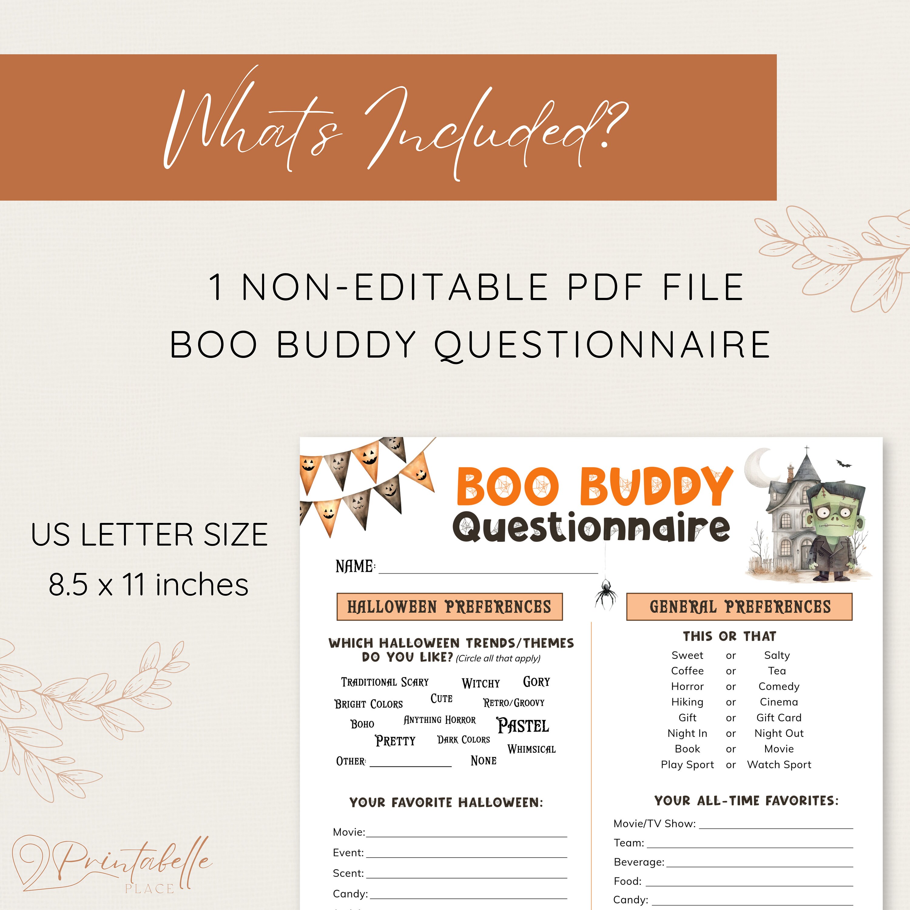 Boo Buddy Questionnaire, Halloween Questionnaire, Gift Exchange Survey ...