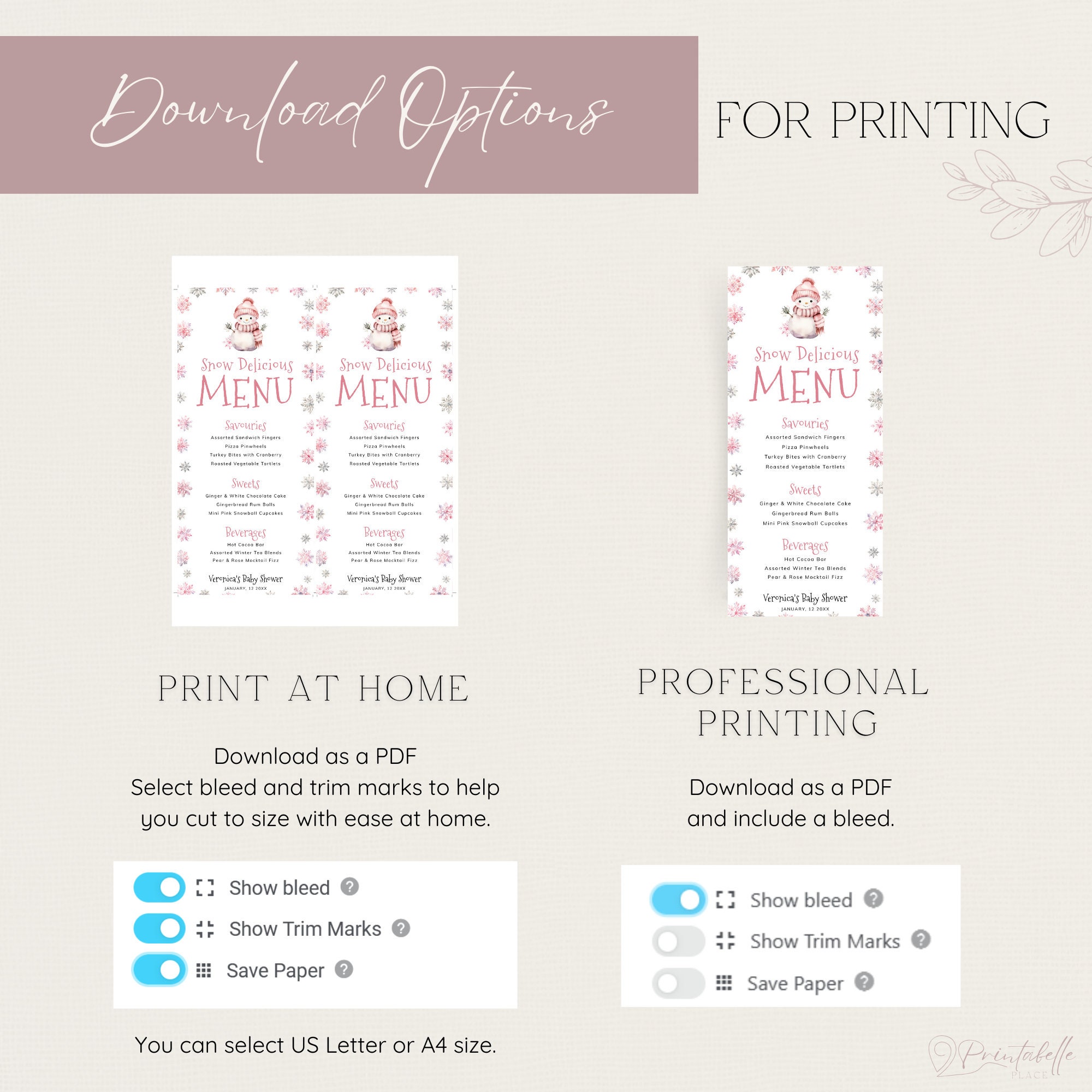 Snowman & Snowflake Menu Template for We're Snow Excited - Etsy