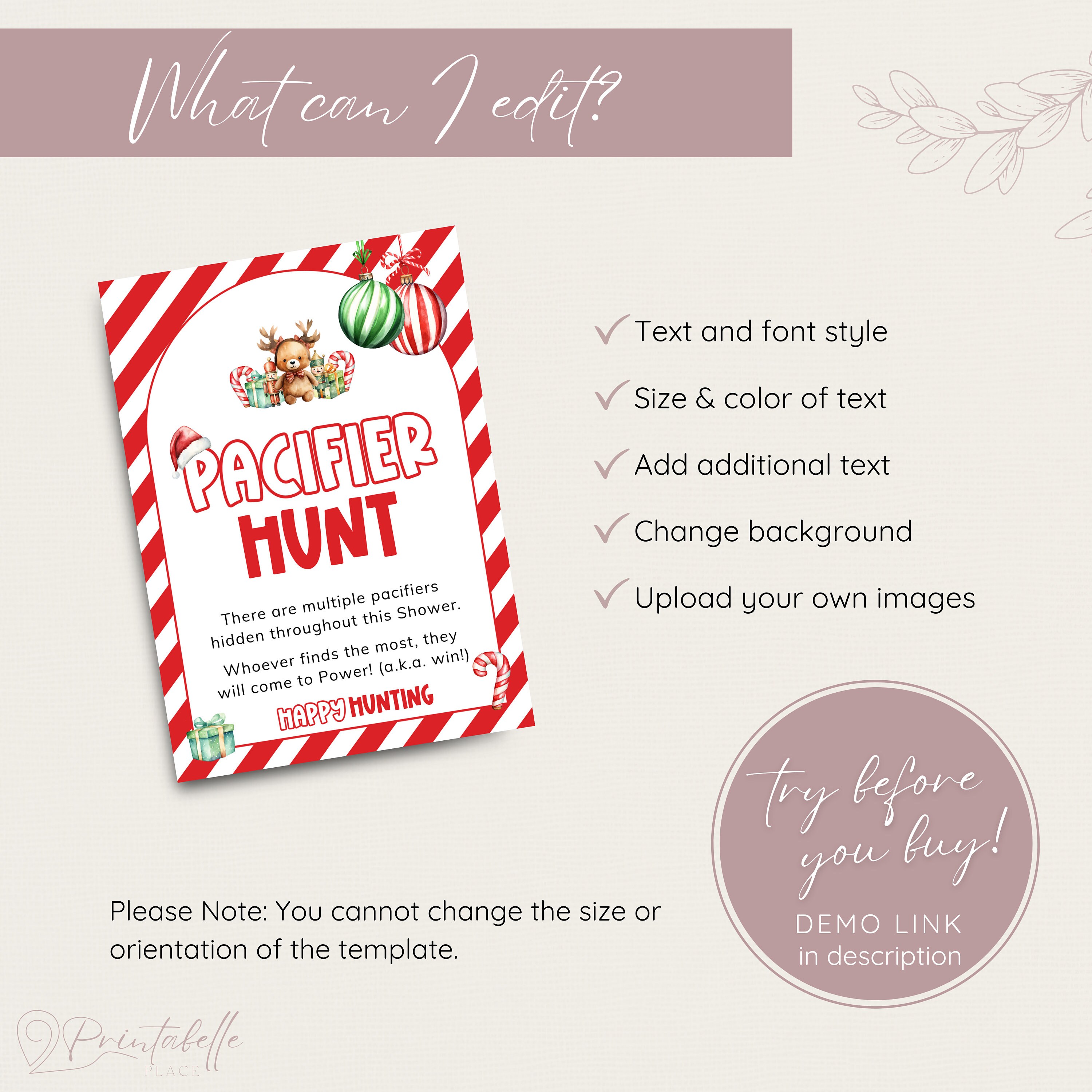 Merry Little Pacifier Hunt Game Sign, Christmas Baby Shower Games, Find ...