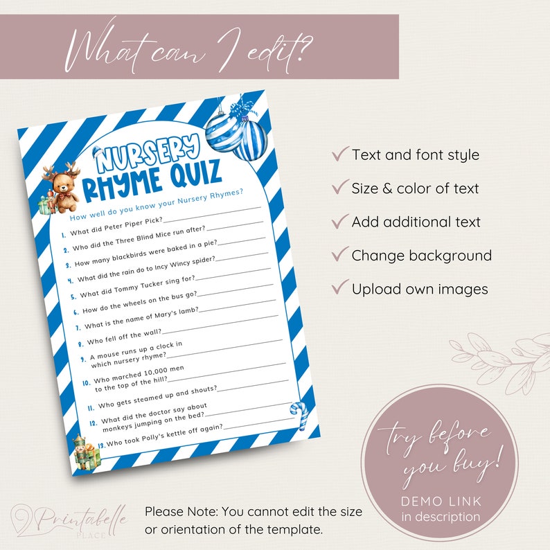 Merry Little Nursery Rhyme Quiz, Blue Christmas Ornament Baby Shower ...