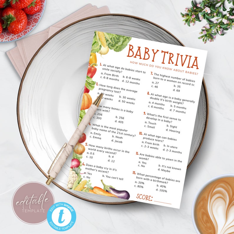 Locally Grown Baby Shower Trivia Game With Answers, Farmers Market ...
