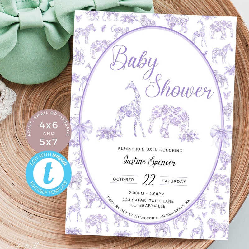 Lavender Toile Invite - Etsy
