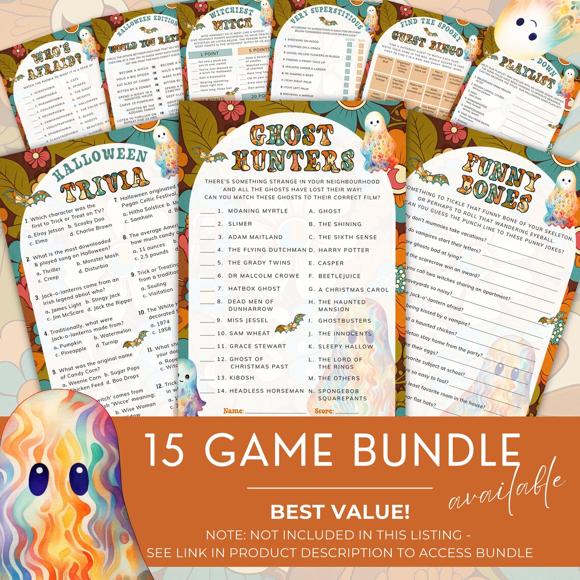 Retro Halloween World Records Matching Game, Groovy Ghosts Match the ...