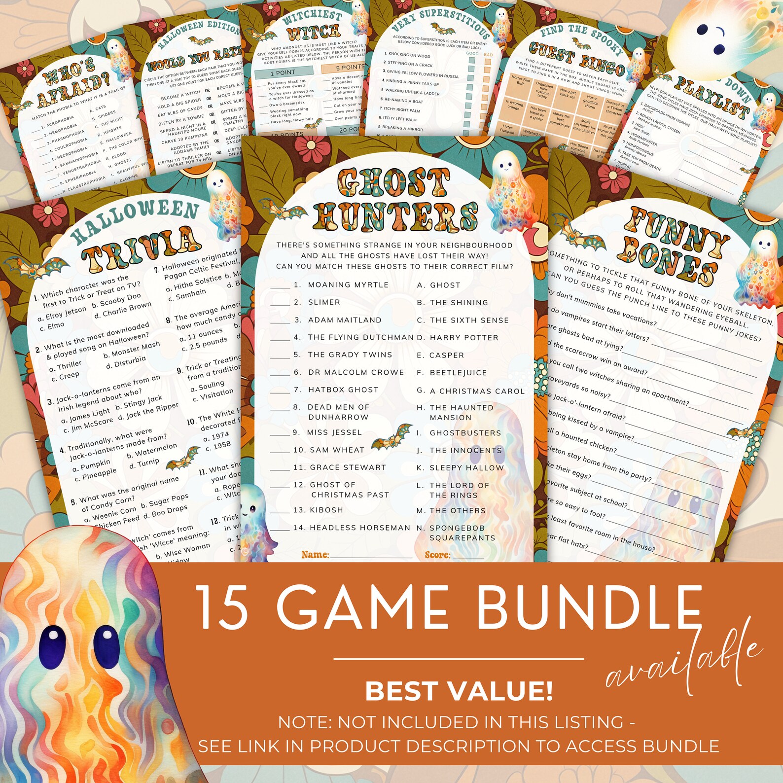 Retro Halloween World Records Matching Game, Groovy Ghosts Match the ...