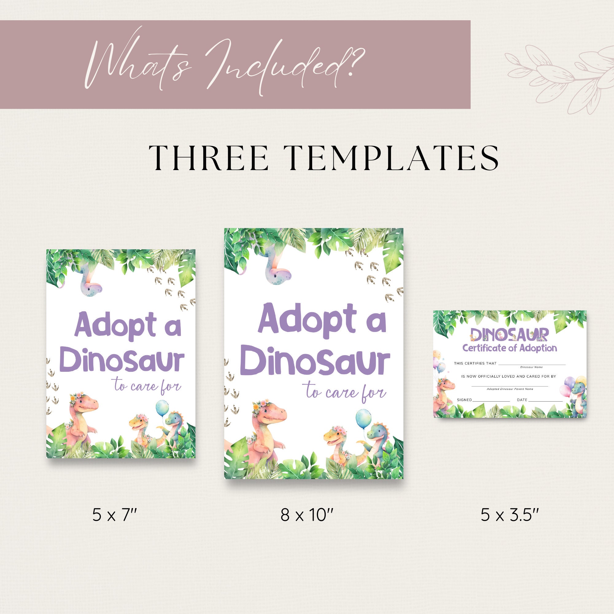 Adopt A Dinosaur Certificate and Sign for Your Pastel Dino Birthday ...