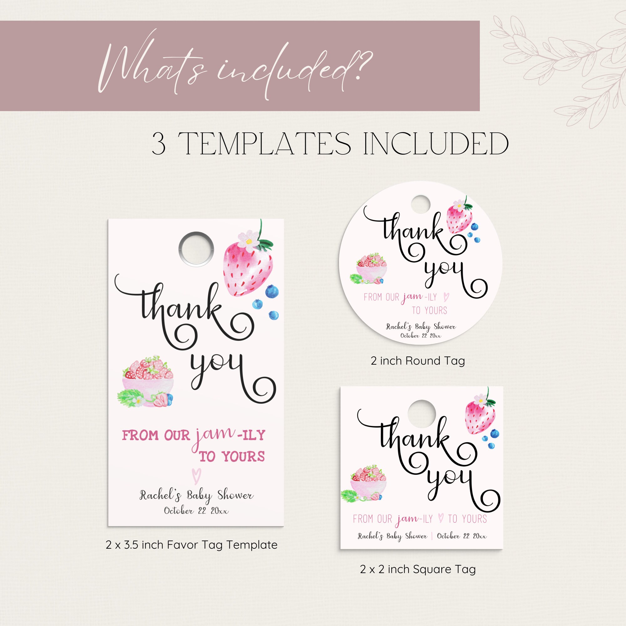 Strawberry Jam Favor Tag: Berry Sweet Thank You Label (editable ...