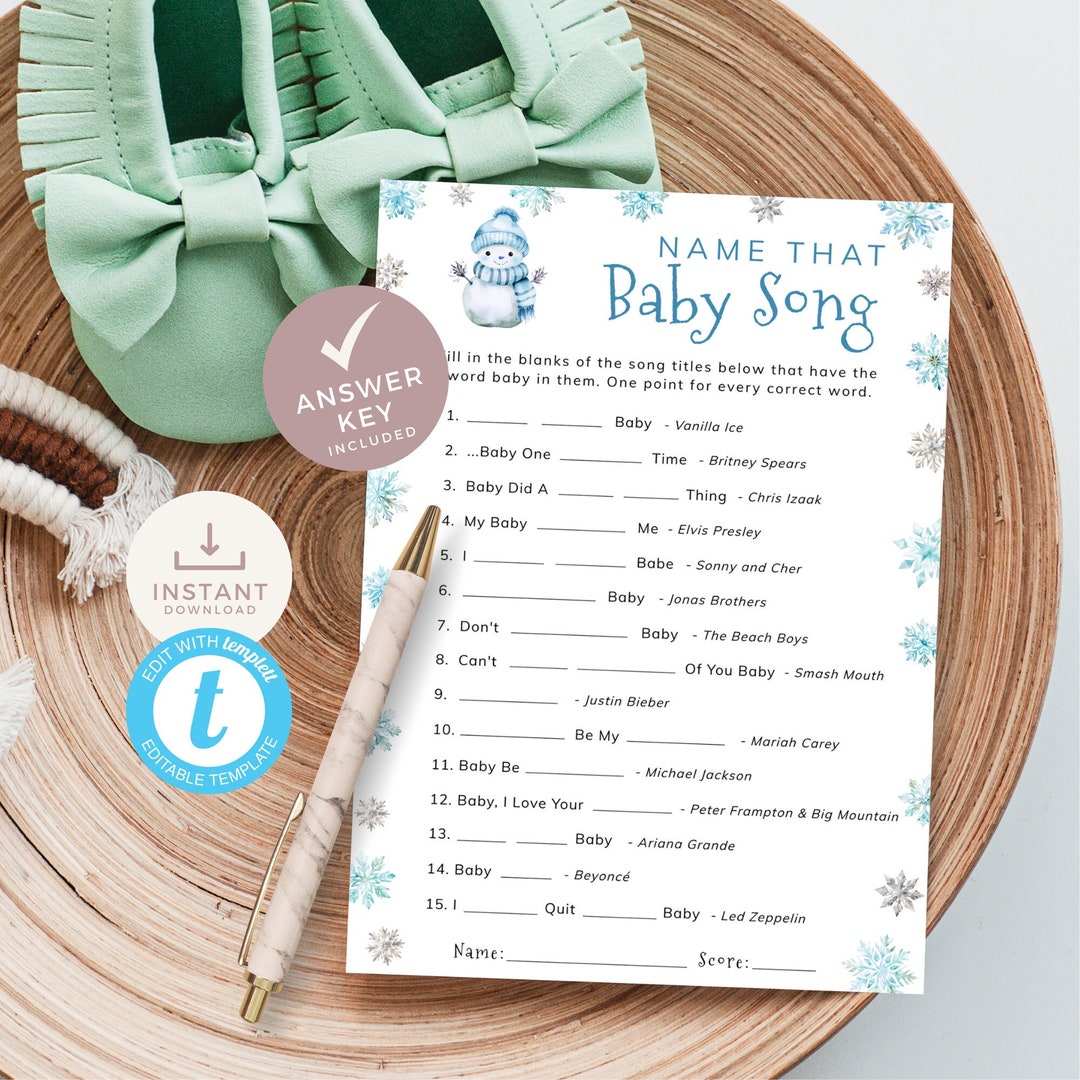 Winter Baby Shower Song Game, Guess the Song Game, Dusty Blue Snowflake ...