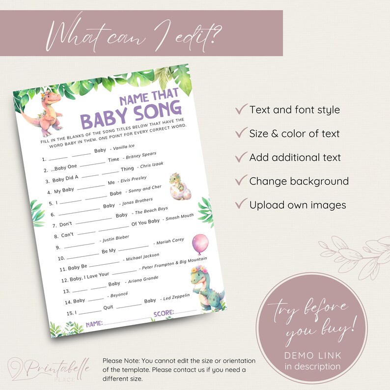 Dinosaur Themed Name That Baby Song Game, Dino Baby Shower Game, Guess ...