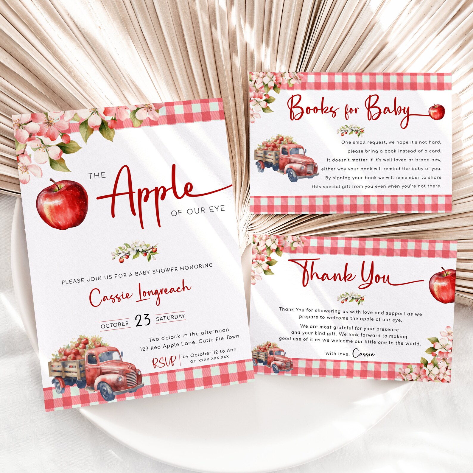 Apple of Our Eye Baby Shower Invitation Bundle: Red Gingham Theme ...