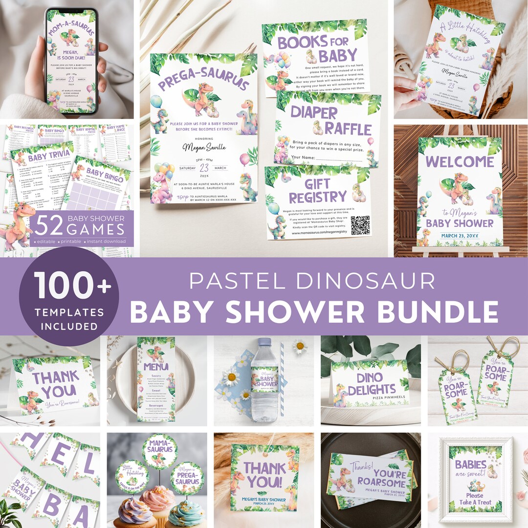 Dinosaur Baby Shower Bundle, Dino Mega Pack, Girl Pregasaurus Full Set ...