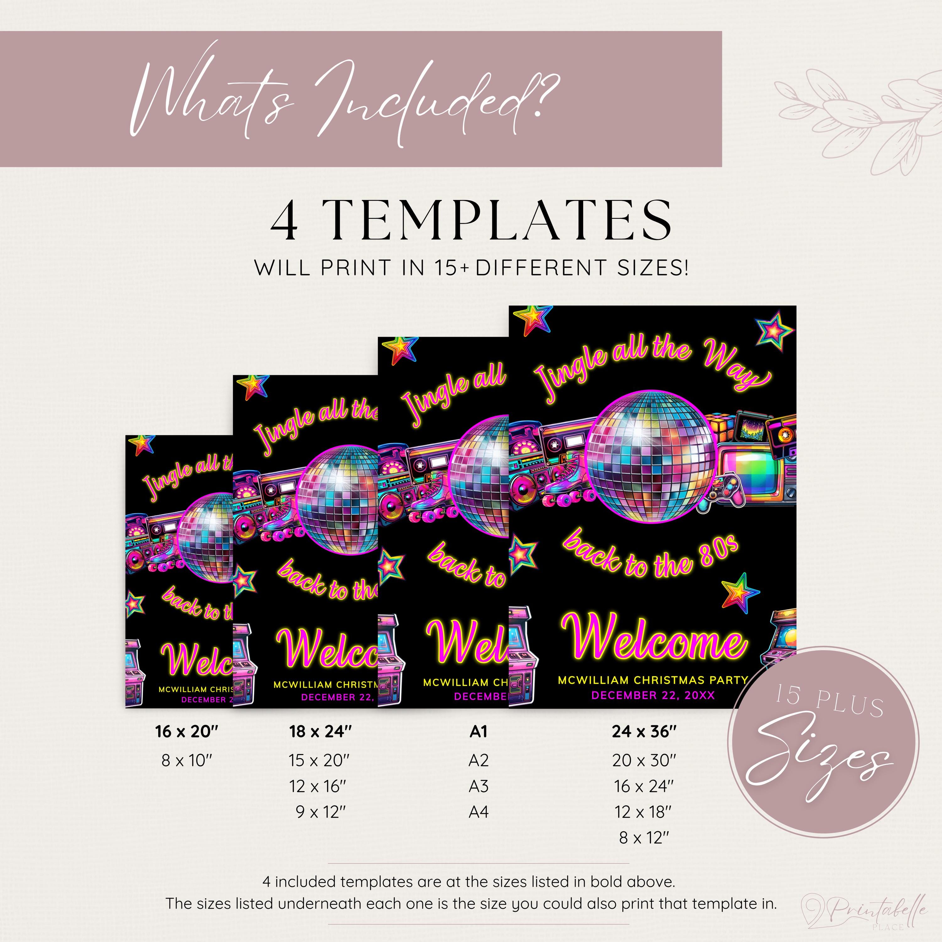 80s Christmas Party Welcome Sign, Neon Eighties Holiday Easel Poster ...