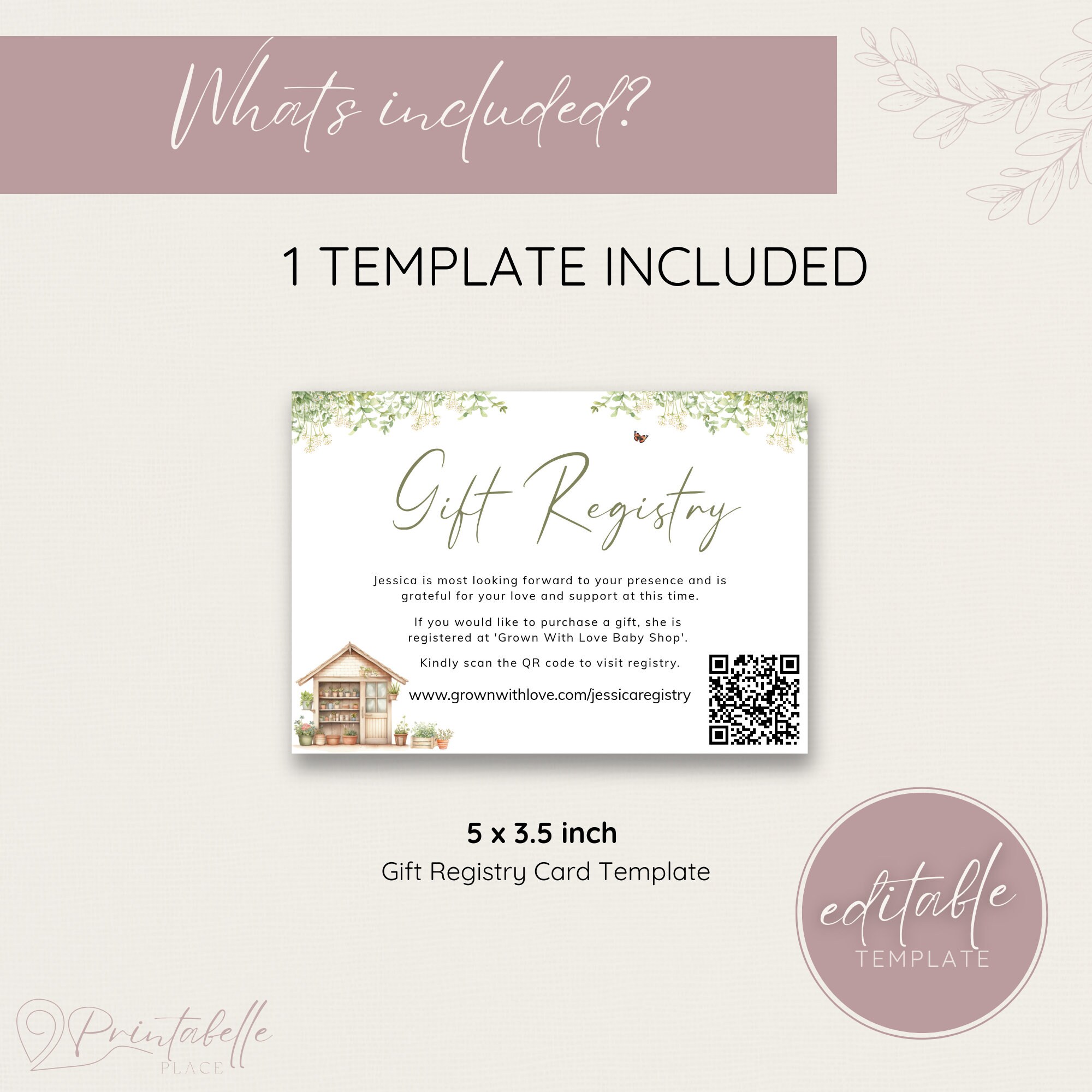 Grown With Love Gift Registry Card With QR Code, Modern Minimalistic ...