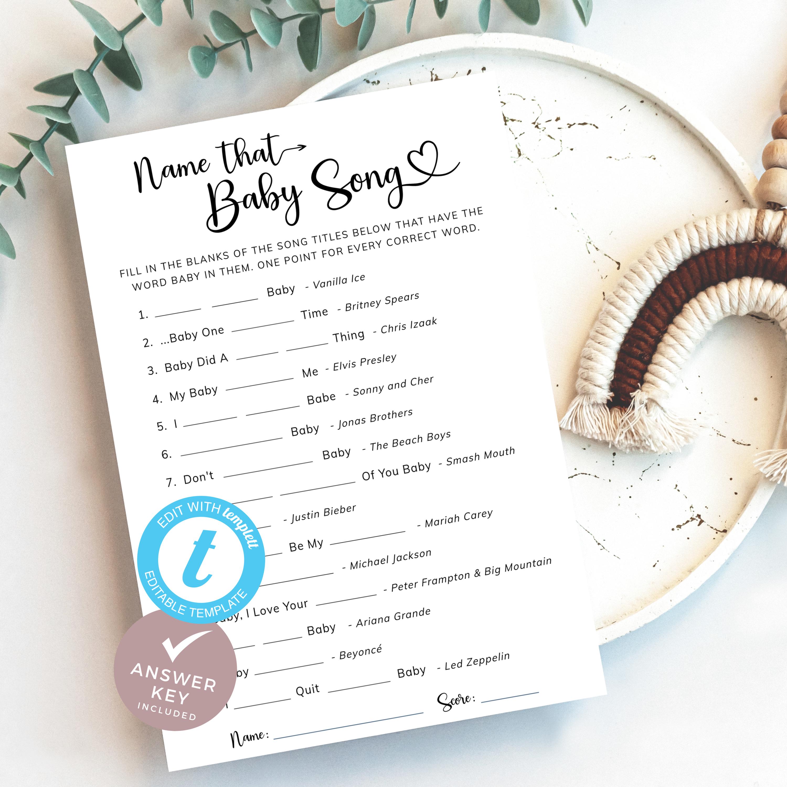 Name That Baby Song Baby Shower Game, Guess the Tune Trivia, Minimal ...