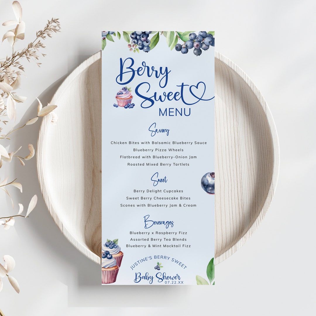Berry Sweet Menu Template, Blueberry Themed Food and Drinks List ...