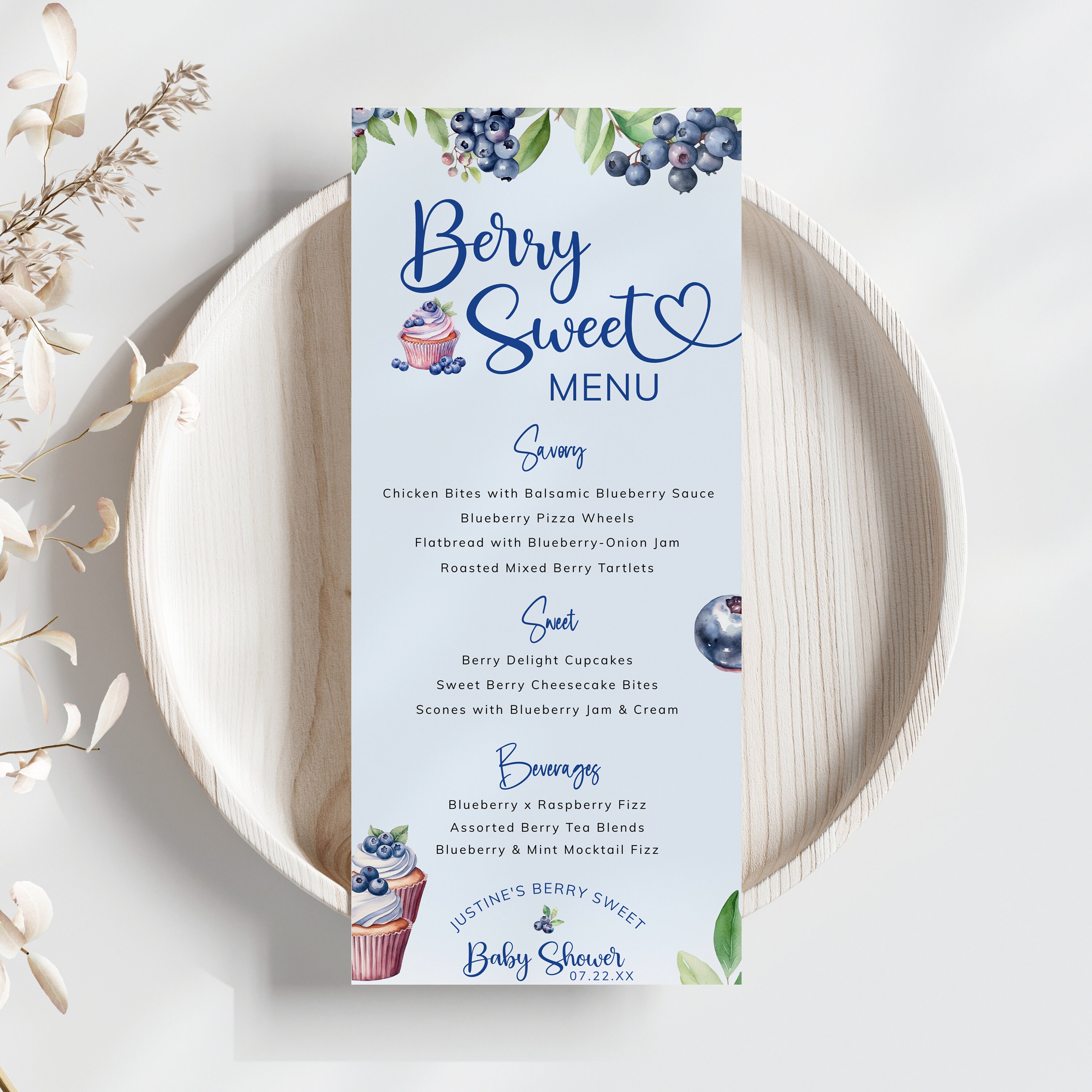 Berry Sweet Menu Template, Blueberry Themed Food and Drinks List ...