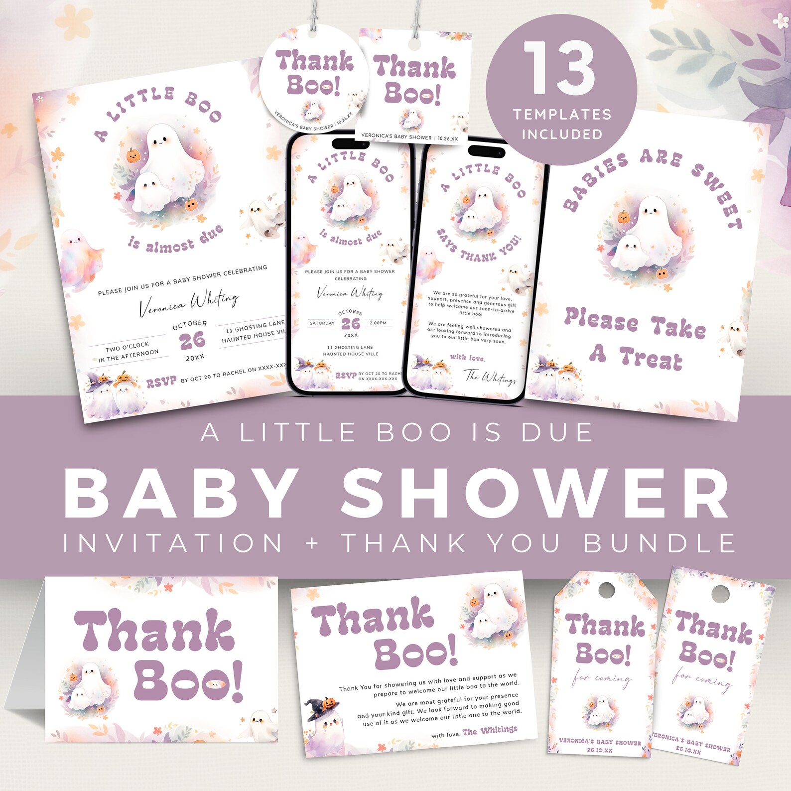 A Little Boo is Almost Due Invitation and Thank You Bundle, Halloween ...