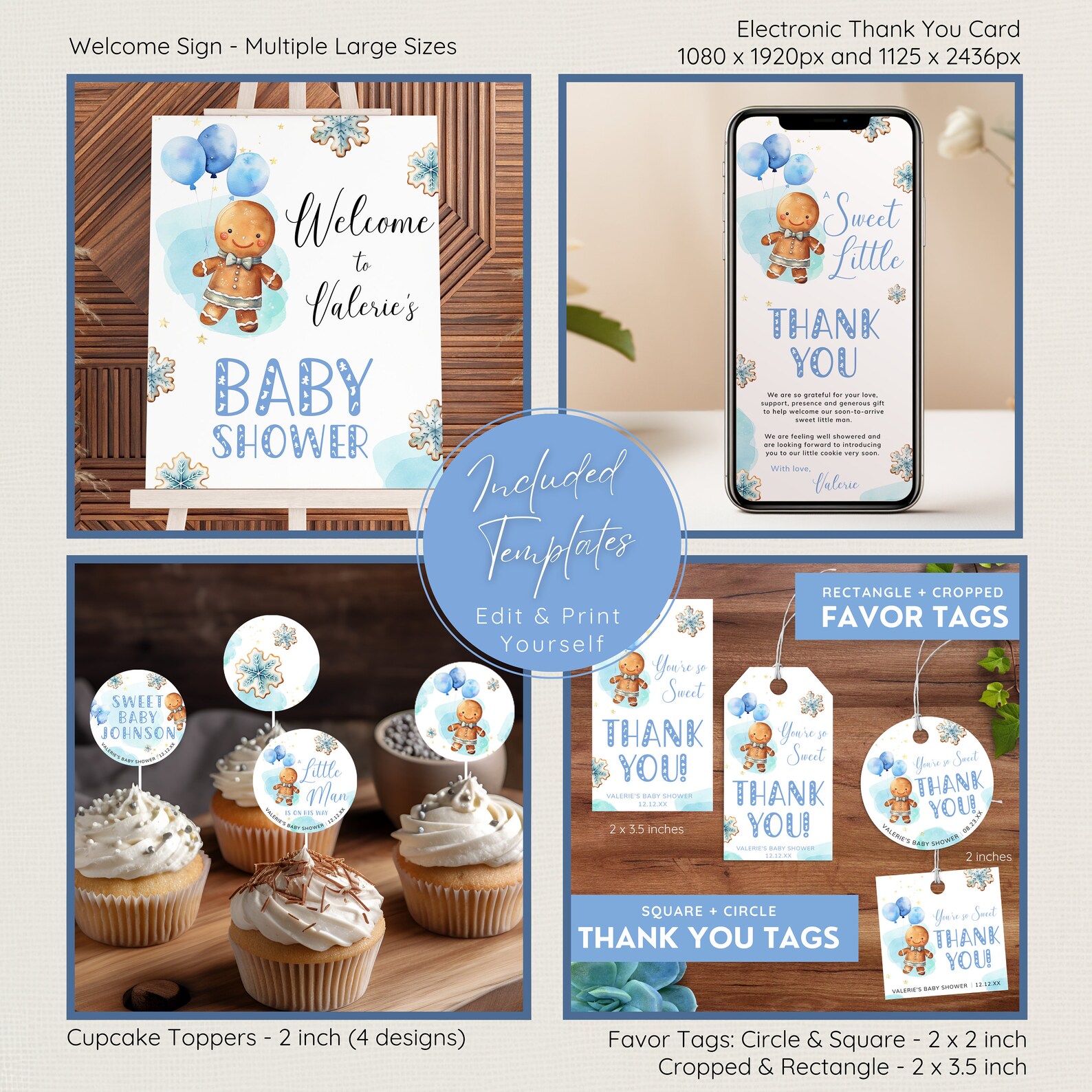Gingerbread Baby Shower Bundle, Blue Gingerbread Man Mega Pack ...
