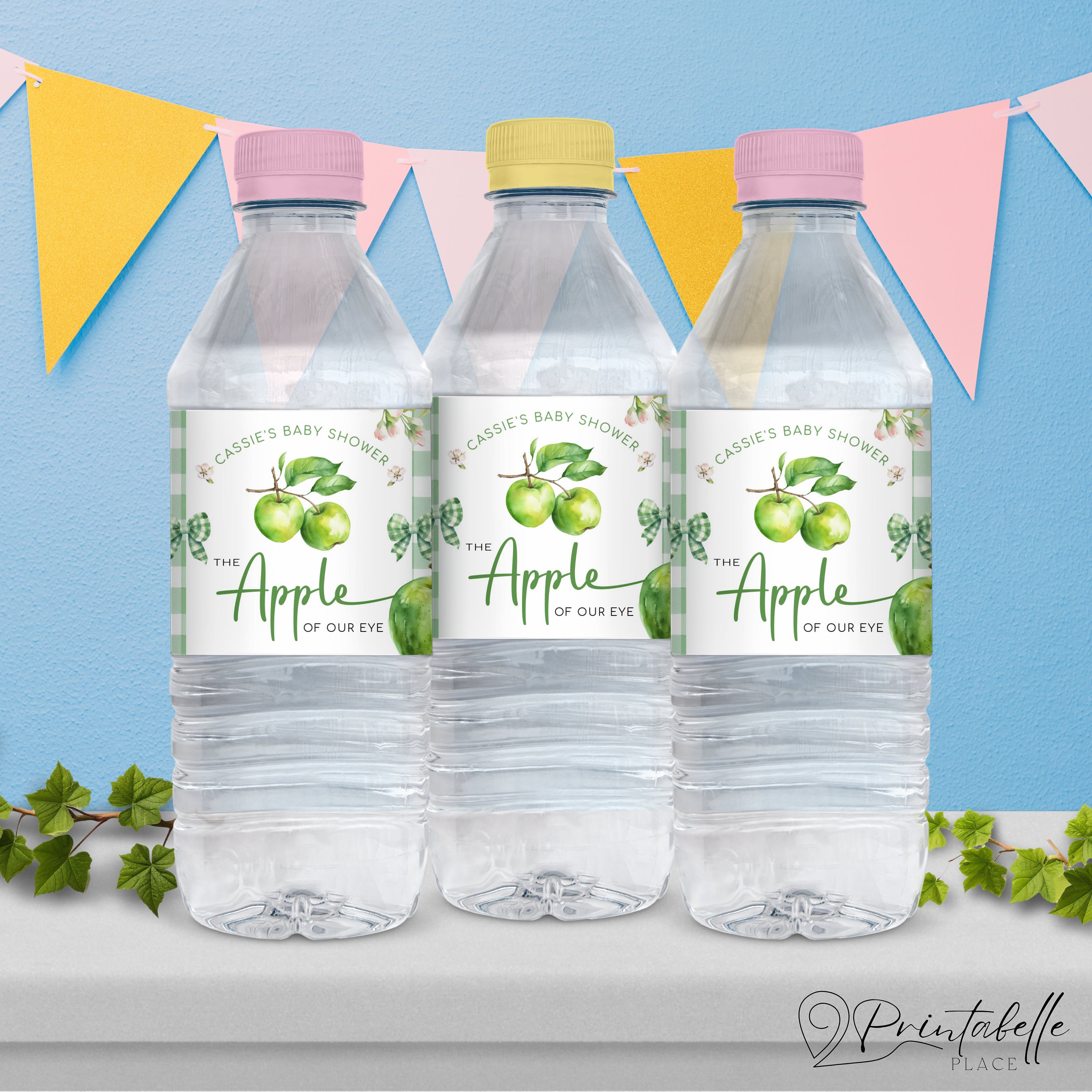 Apple of Our Eye Water Bottle Wrapper, Apple Baby Shower Wrap Around ...