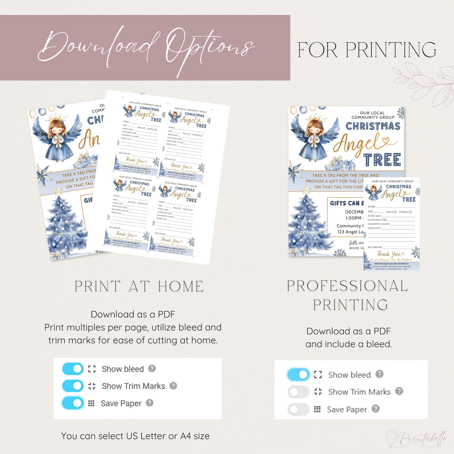 Christmas Angel Tree Flyer, Giving Tree Template, Blue Xmas Toy Drive ...
