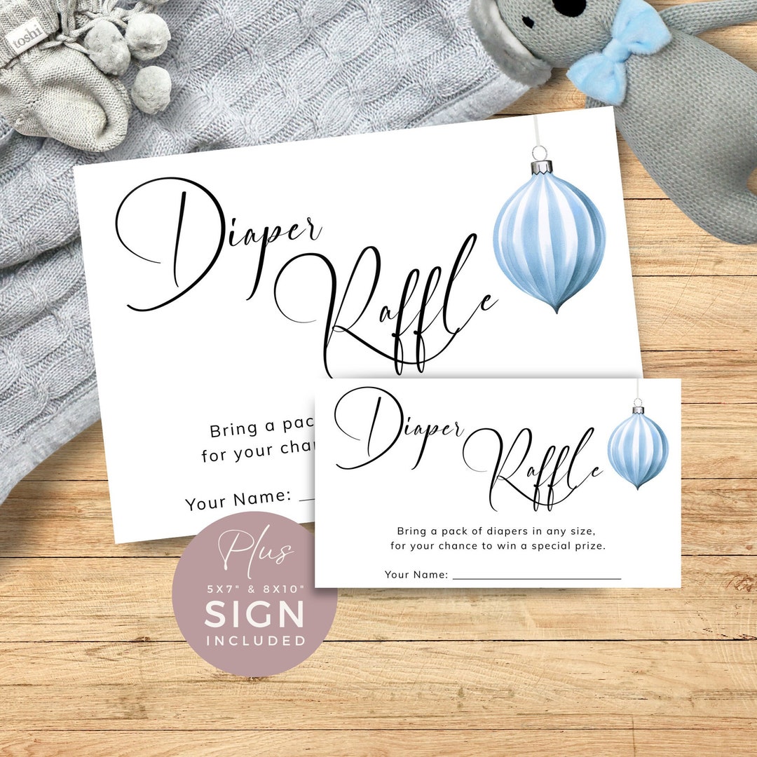 Diaper Raffle Ticket and Sign Blue Christmas Ornament Baby Shower With ...