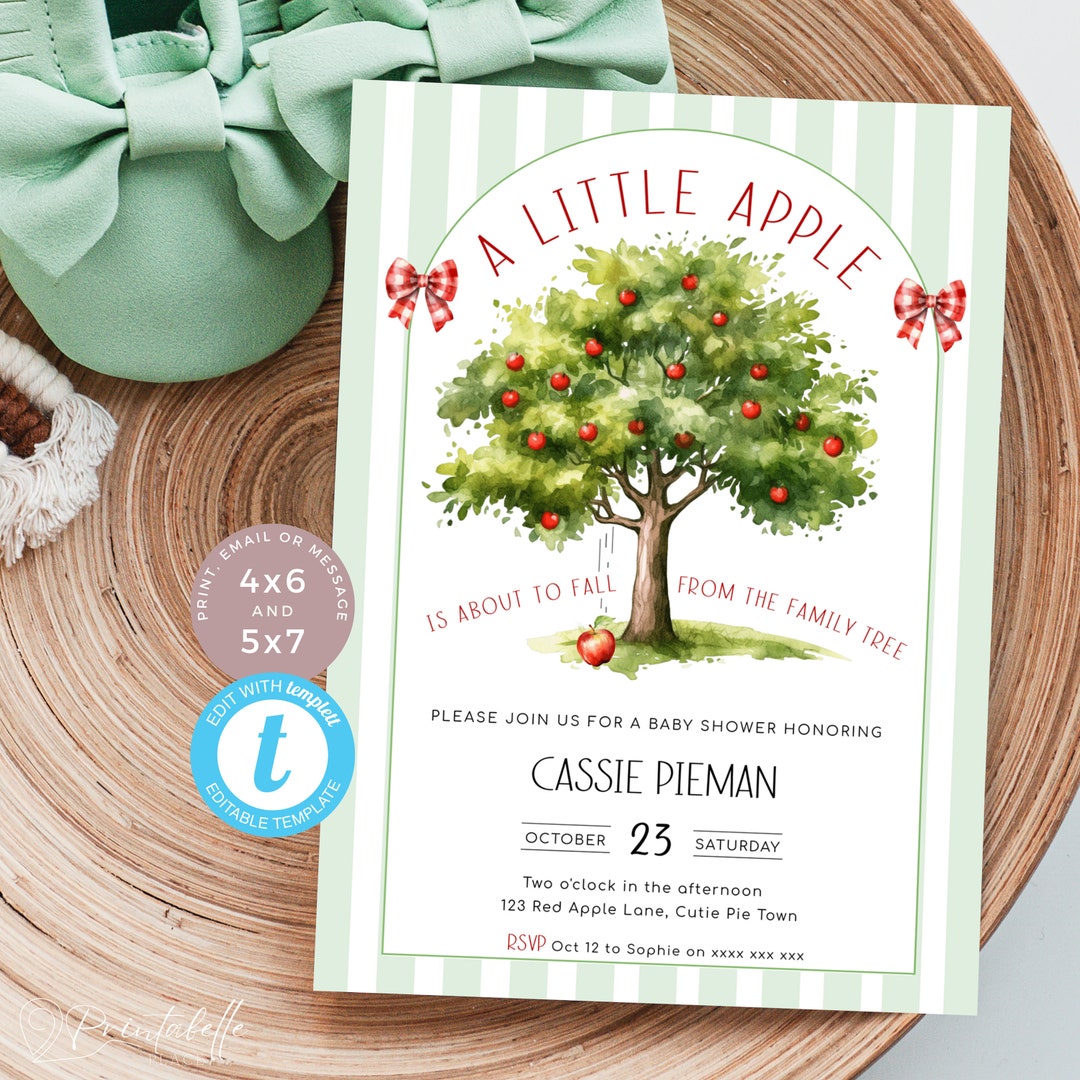 Apple Baby Shower Invitation, A Little Apple is About to Fall From the ...
