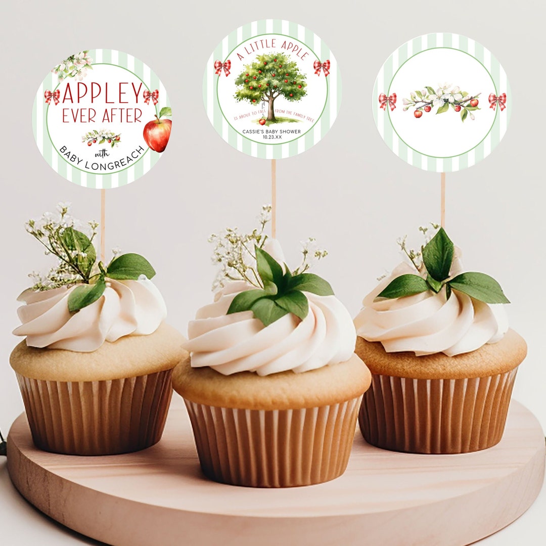 Apple Baby Shower Cupcake Toppers, A Little Apple is About to Fall From ...