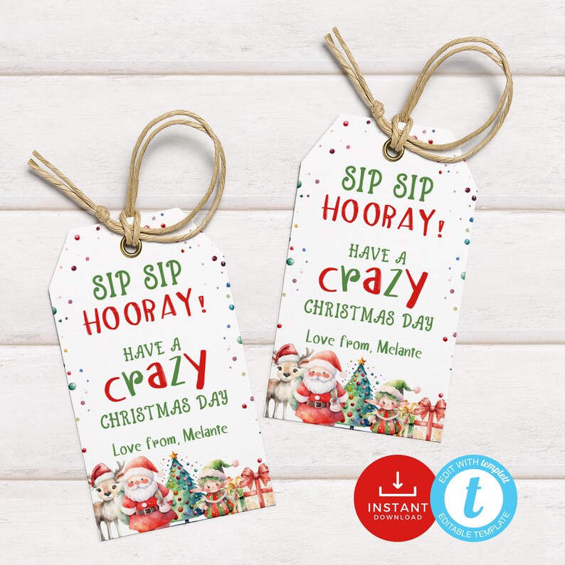Crazy Straw Christmas Tag, Christmas Straw Gift Tag, Sip Sip Hooray ...