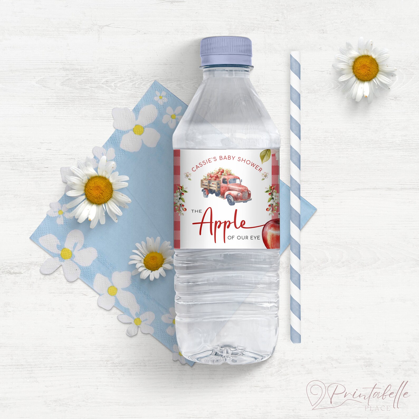 Apple of Our Eye Baby Shower Water Bottle Label, Apple Themed Bottle ...