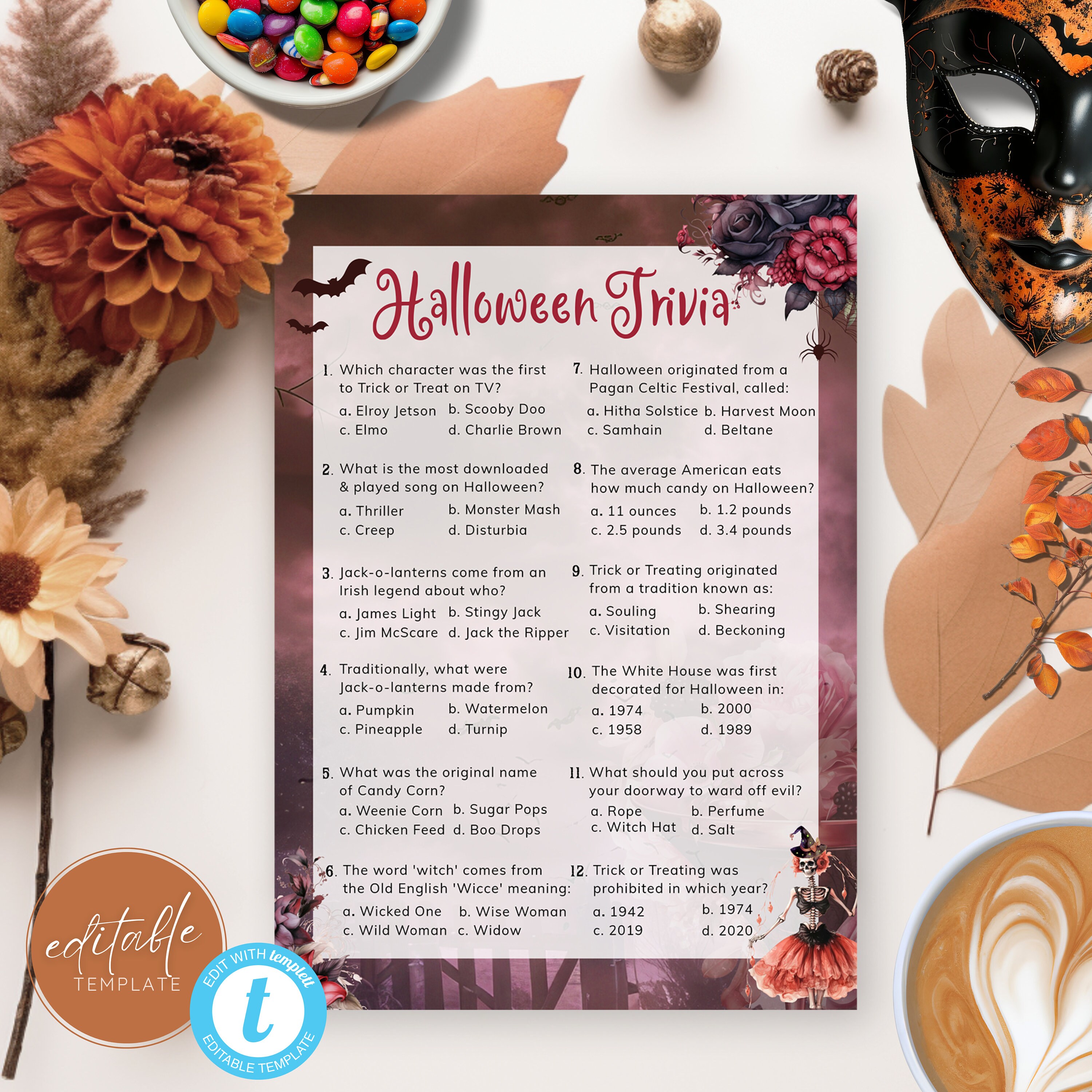 Halloween Trivia Game Printable, Witchy General Knowledge Quiz, Gothic ...