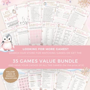 Winter Baby Shower Bingo, Pink Snowflake Baby Bingo Blank, Penguin ...