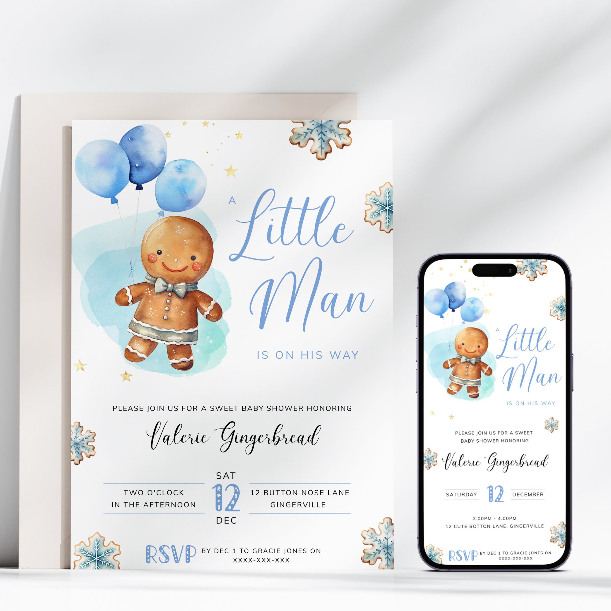 Gingerbread Man Baby Shower Invitation, Christmas Cookie Invite, A ...