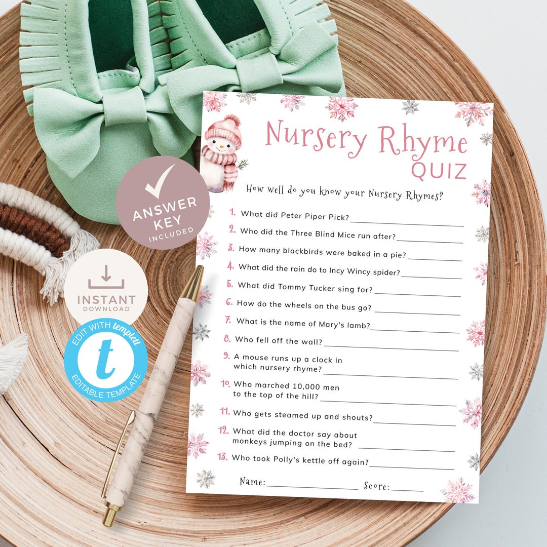 Winter Nursery Rhyme Quiz, Pink Snowman Folk Tale Trivia, Snowflake ...