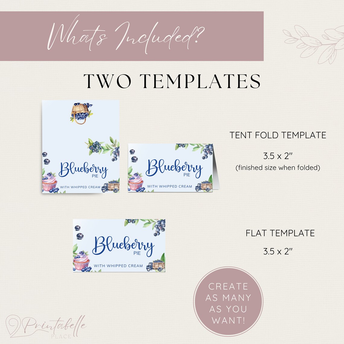 Blueberry Themed Buffet Card Template, Berry Sweet Food Name Place Card ...