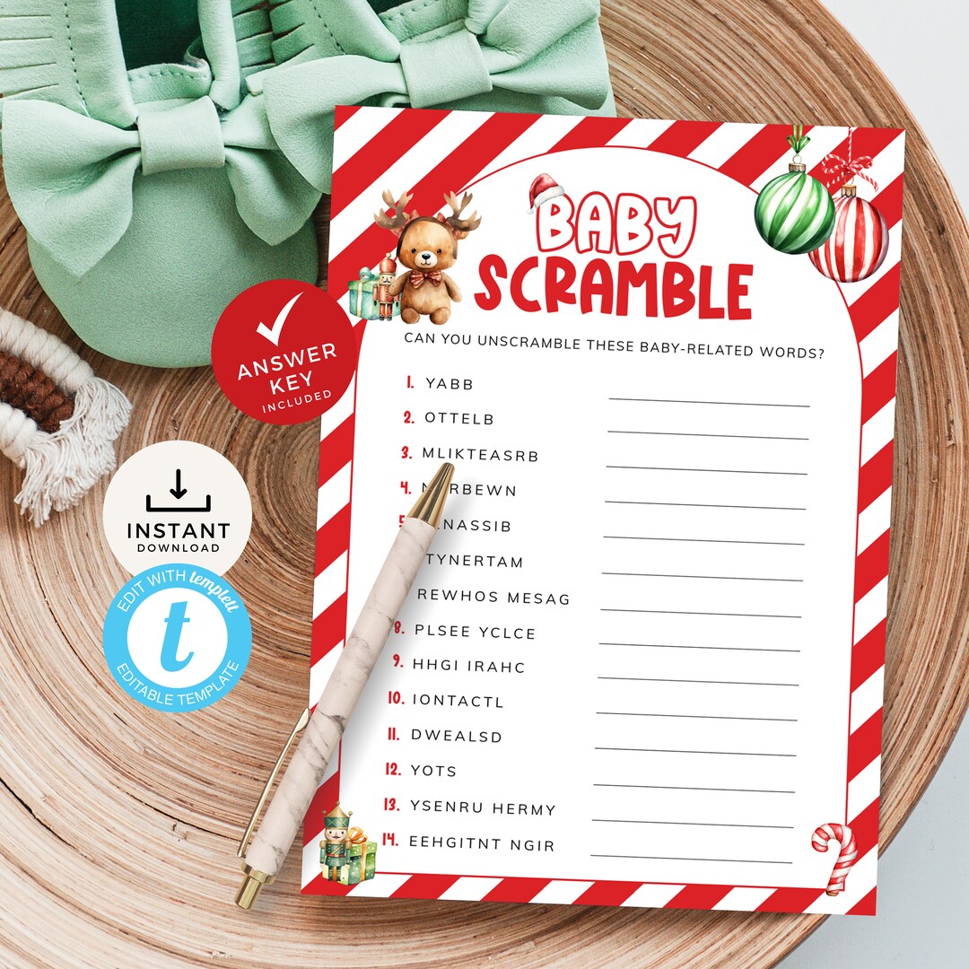 Merry Little Baby Shower Word Scramble With Answer Key, Christmas Theme ...