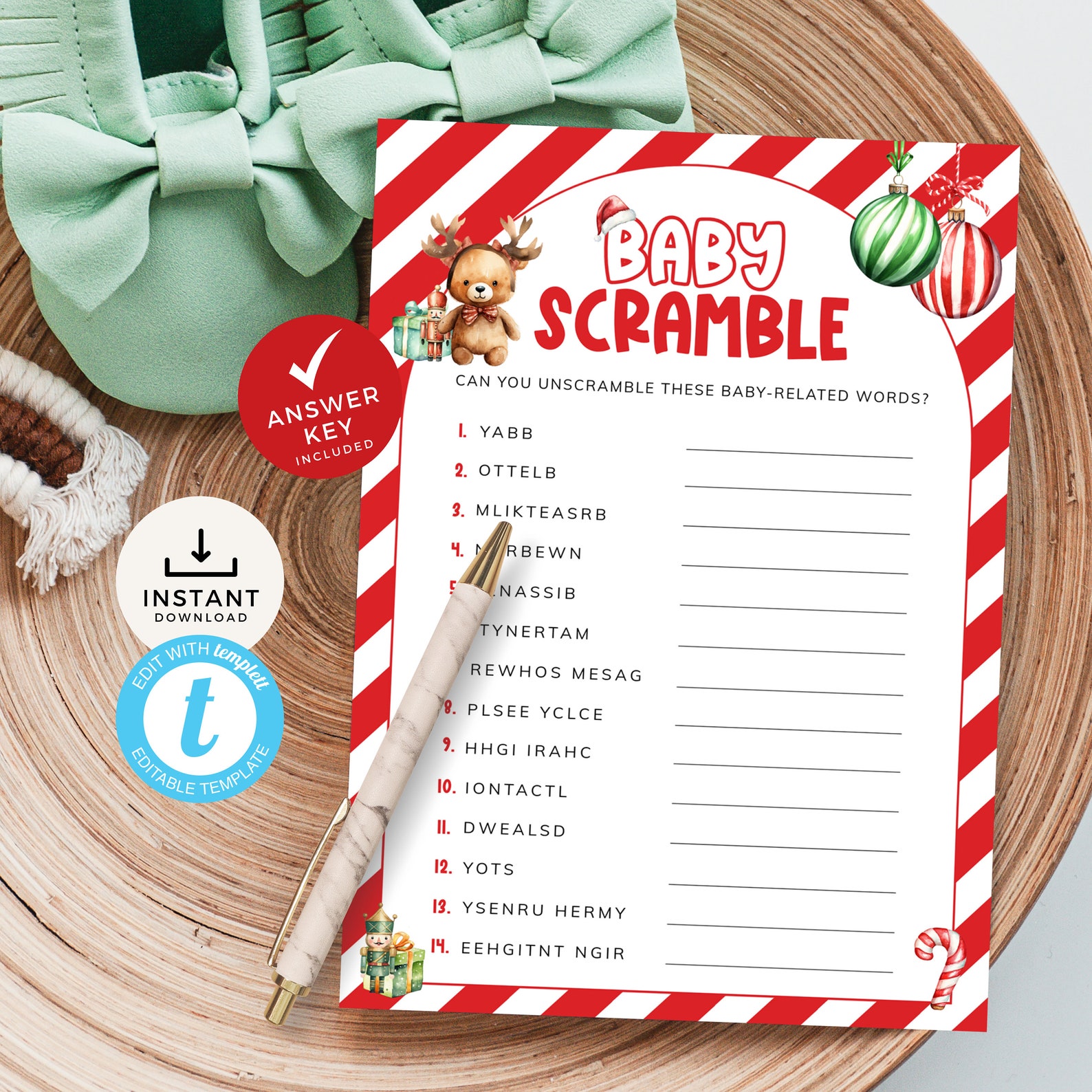 Merry Little Baby Shower Word Scramble With Answer Key, Christmas Theme ...