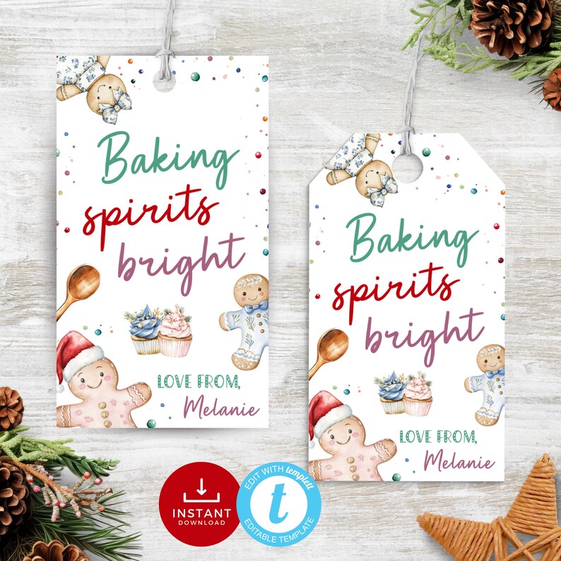 Christmas Baking Tag Neighbor, Baking Spirits Bright Holiday Tag ...