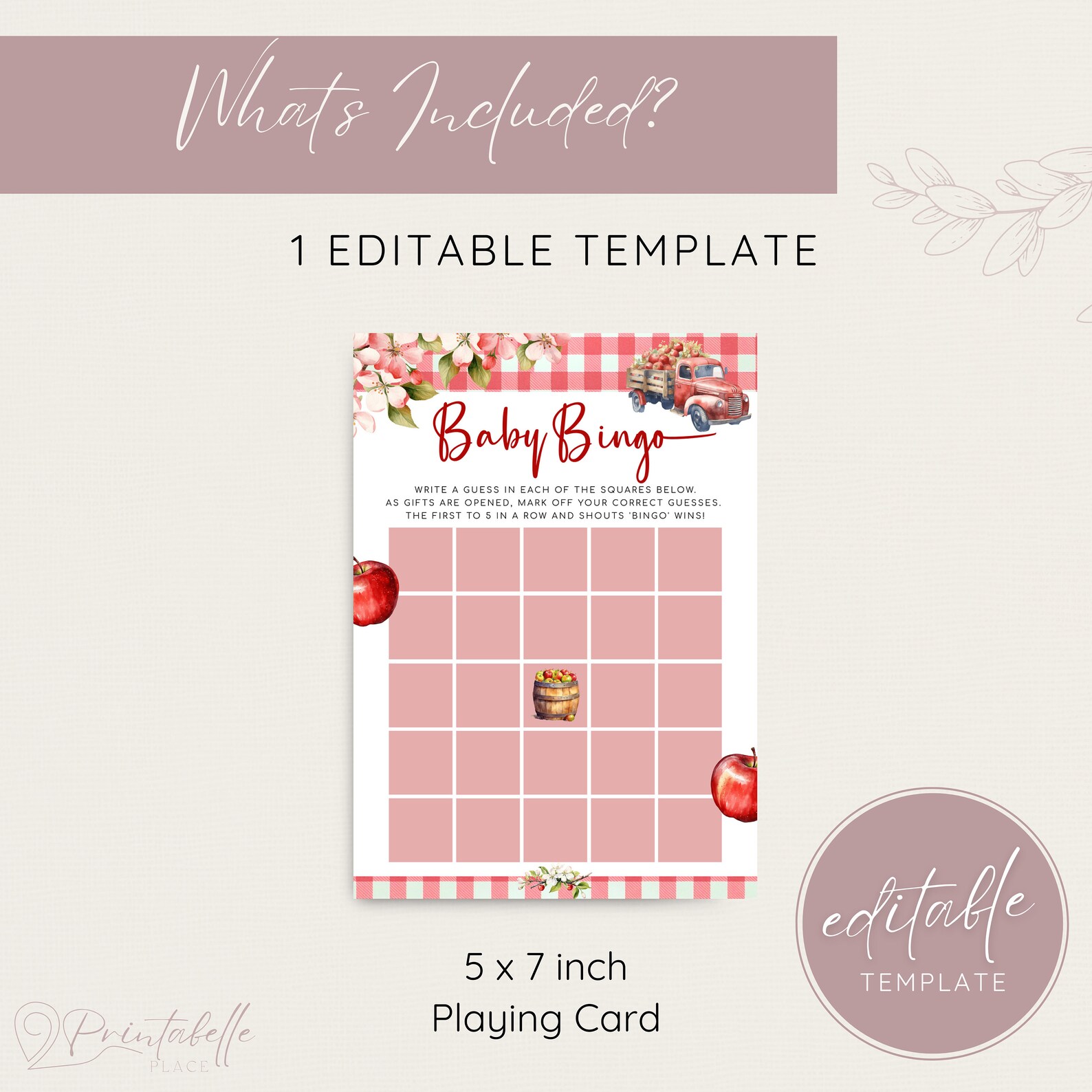 Apple of Our Eye Baby Shower Bingo Template, Red Apple Gift Guessing ...