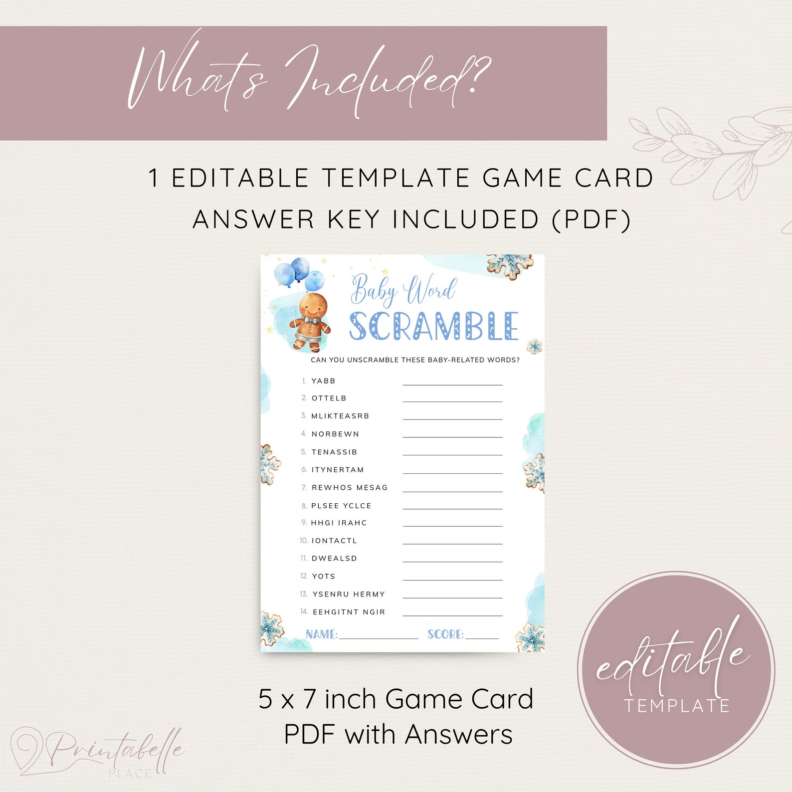 Gingerbread Baby Shower Word Scramble With Answer Key, Blue Christmas ...