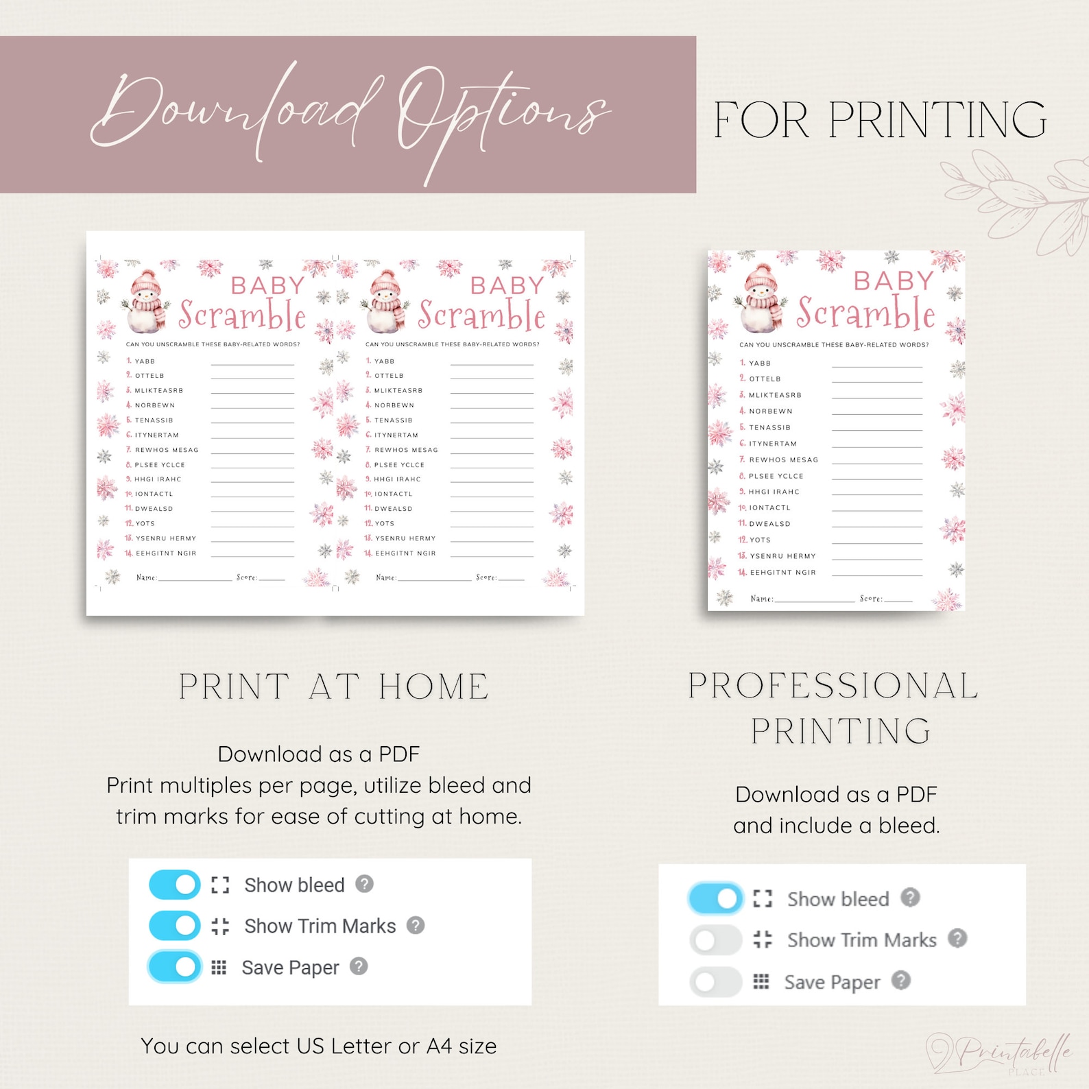 Word Scramble Baby Shower Game Answer Key Included in Pink Winter Theme ...