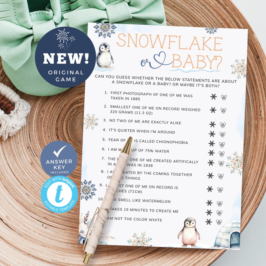 Snowflake or Baby Shower Game, Winter True or False Quiz, Trivia With ...
