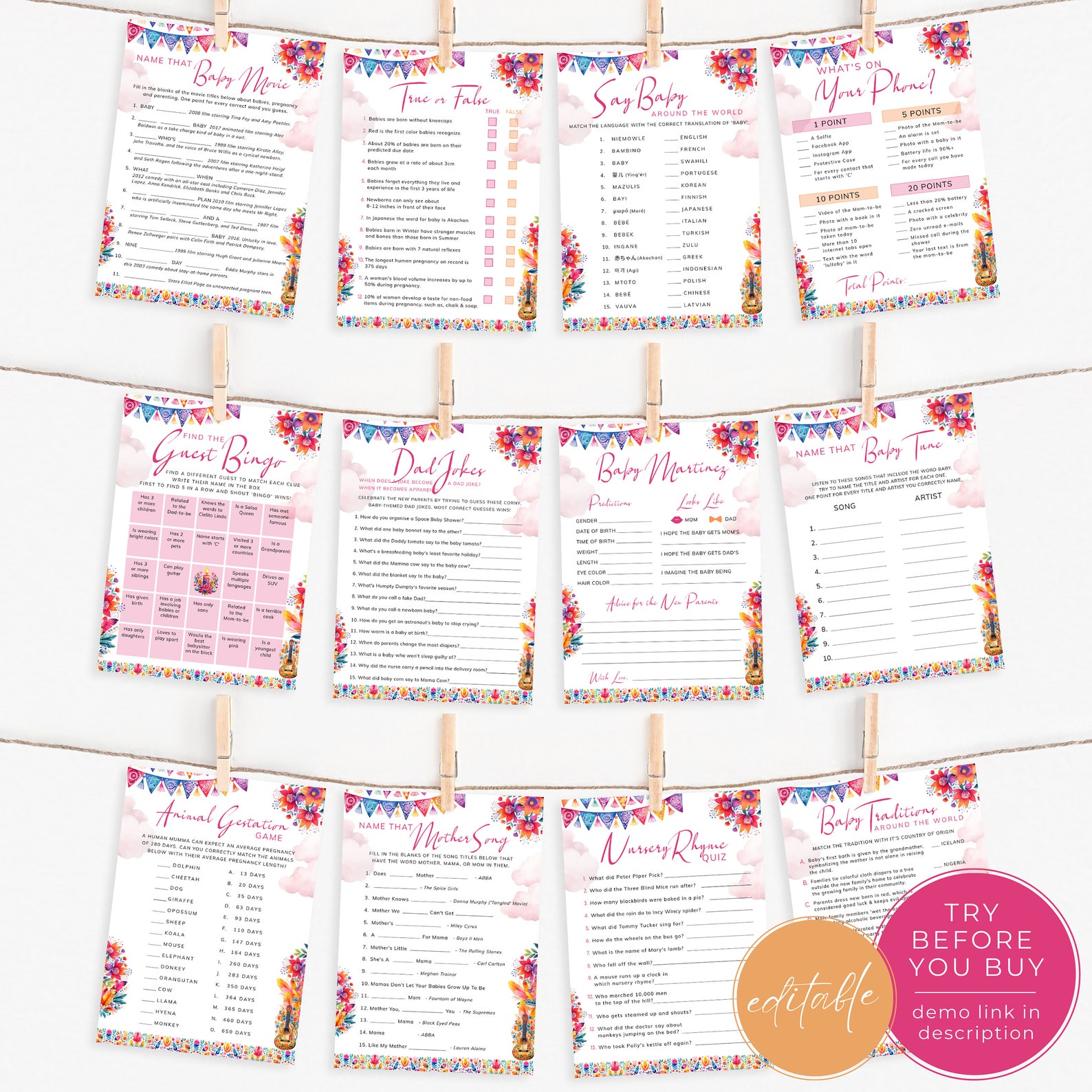 Cielito Lindo Baby Shower Games Bundle, Fiesta Themed Activity Pack ...