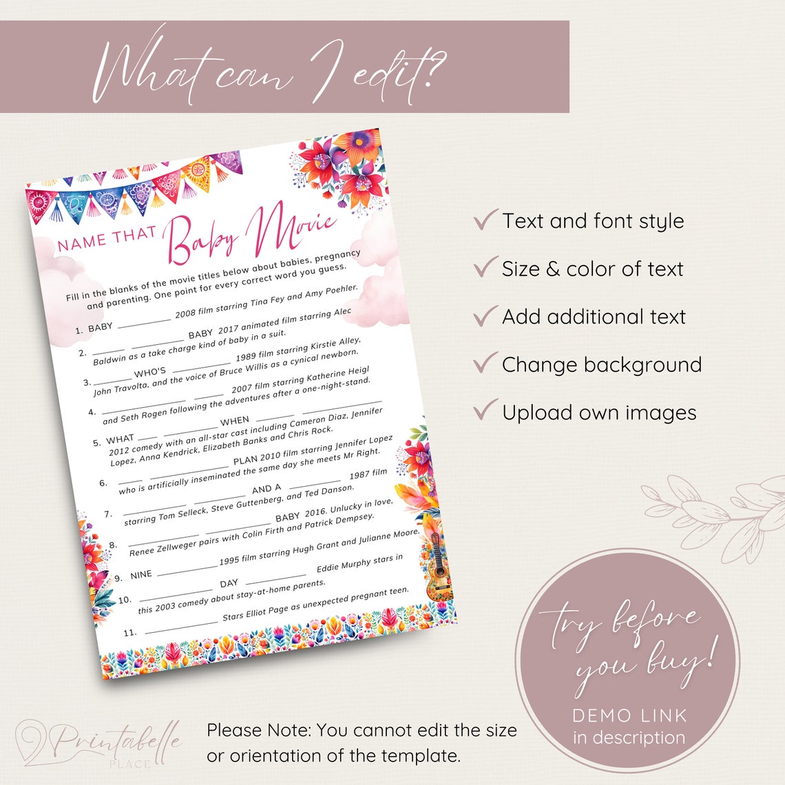 Cielito Lindo Name That Baby Movie Baby Shower Game, Fiesta Theme Film ...