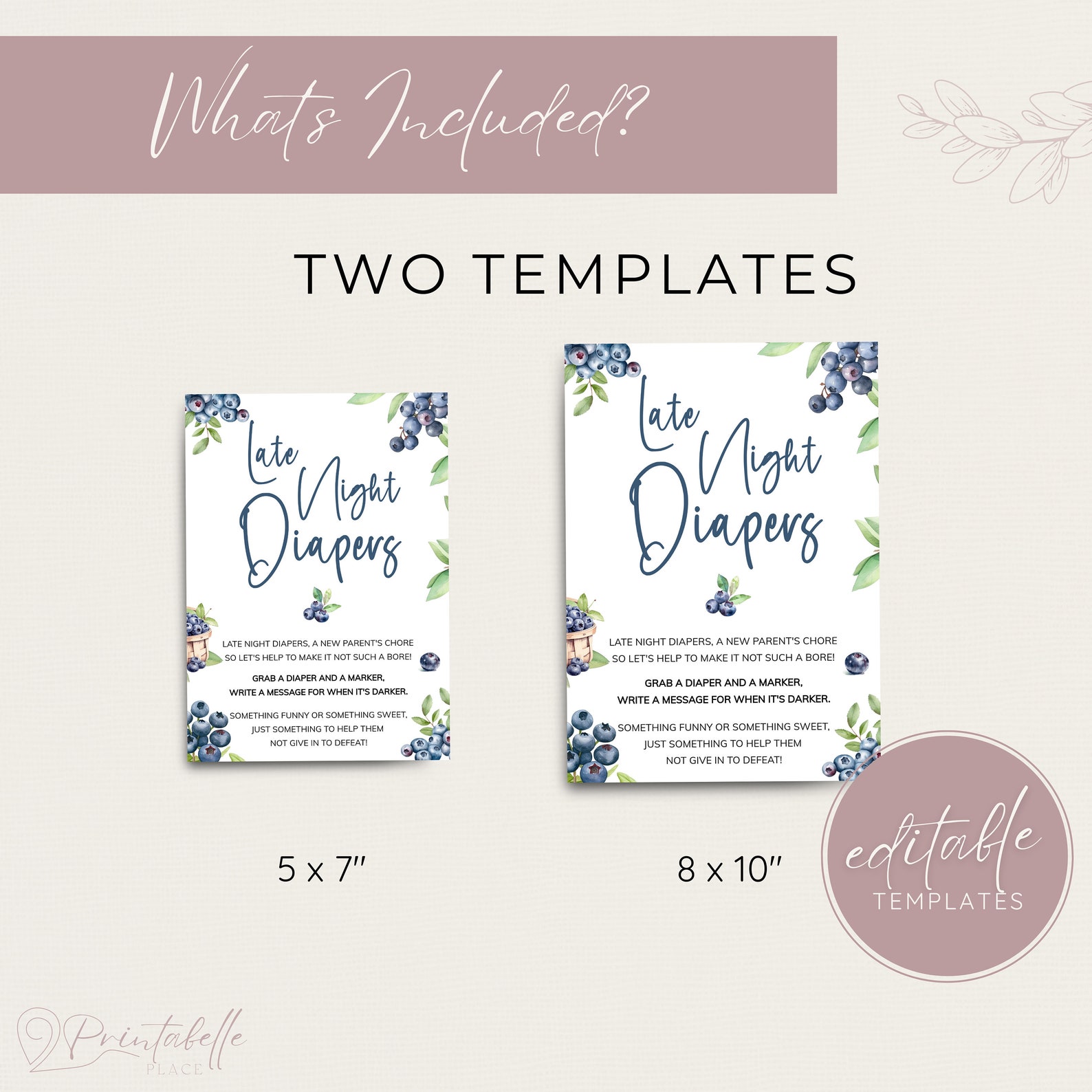 Blueberry Late Night Diapers Sign Template, Berry Sweet Baby Shower ...