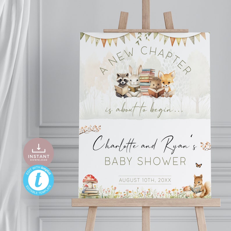 A New Chapter Baby Shower Welcome Sign, Storybook Themed Poster Signage ...