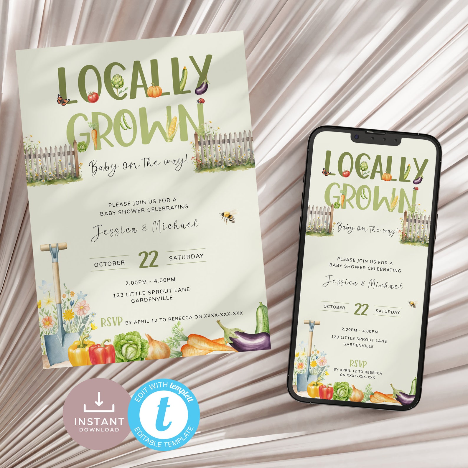 Locally Grown Baby Shower Bundle, Farmers Market Theme Pack in Sage ...