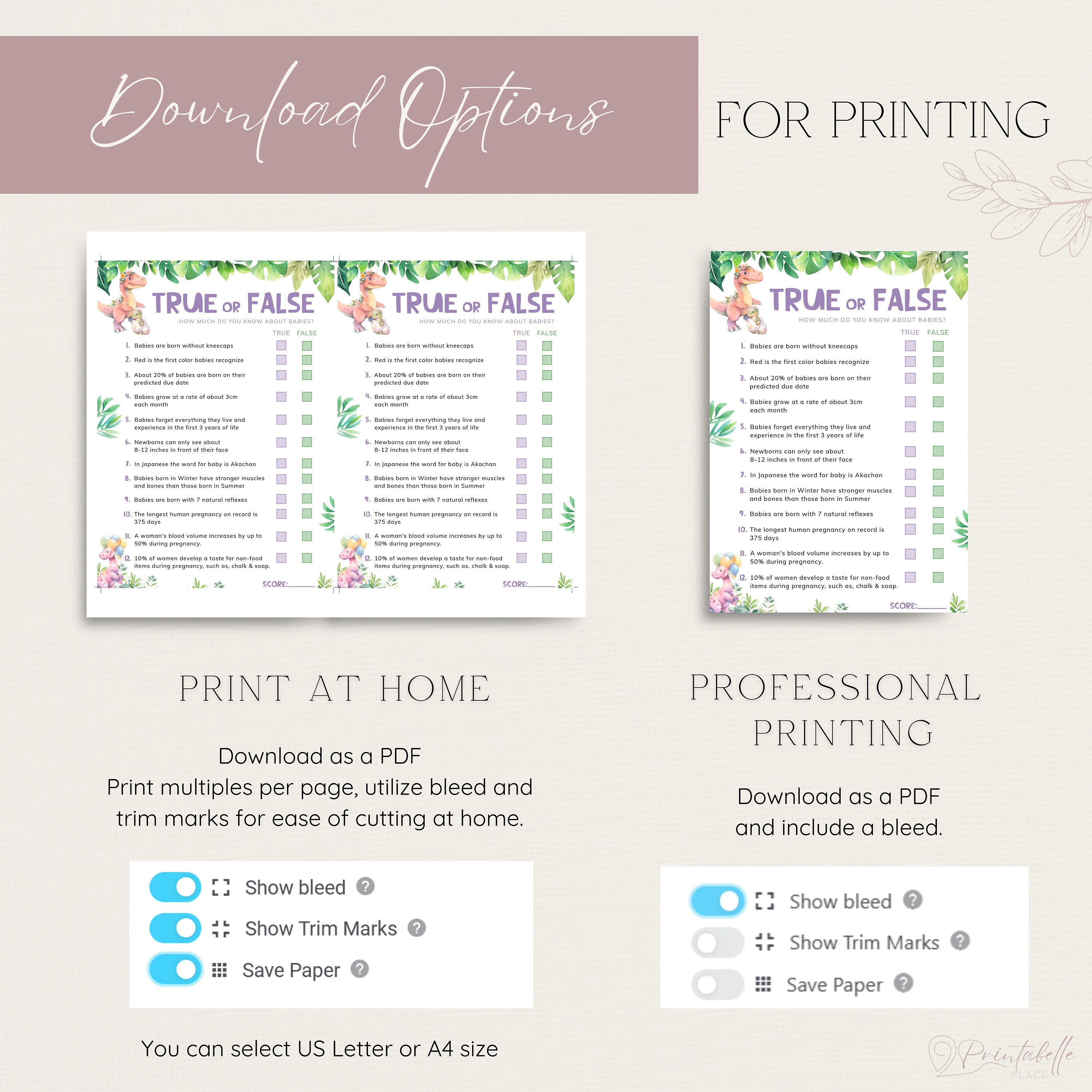 Dinosaur Baby Shower Game True or False, Pregasaurus Baby Trivia Quiz ...