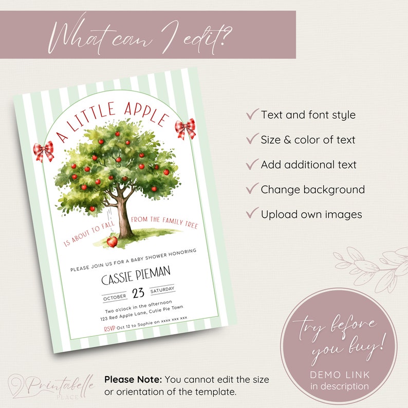 Apple Baby Shower Invitation, A Little Apple is About to Fall From the ...