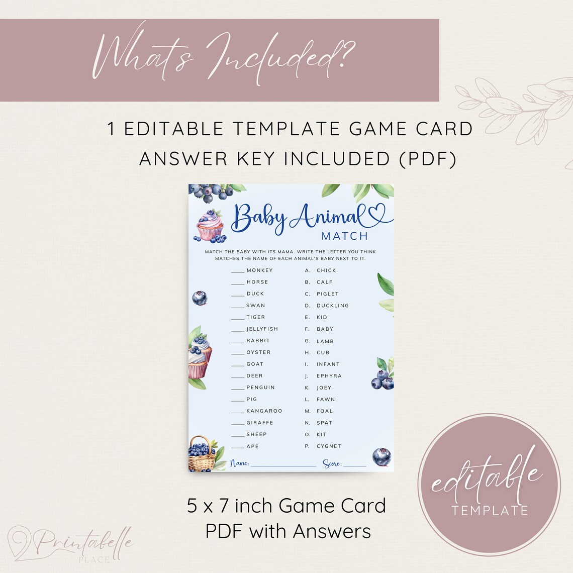 Blueberry Baby Animal Match Game, Berry Sweet Baby Shower Game, Who is ...